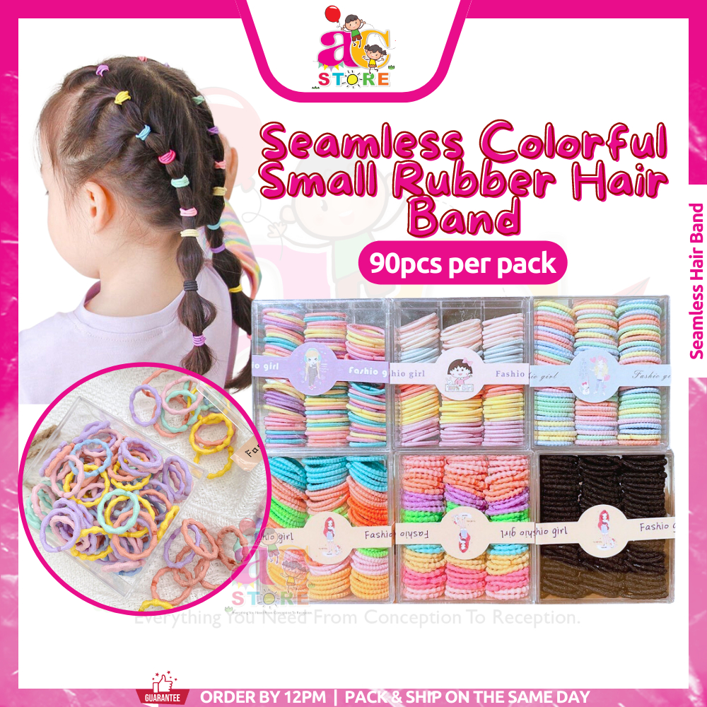 AC-(90pcs/box)High Elasticity Colourful Rubber Band Seamless Hair Ties ...