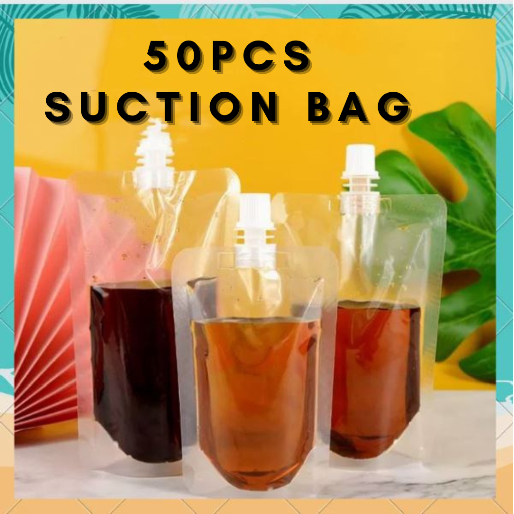 50pcs Transparent Suction Drink Bag Bubble Tea Suction Bag Drinks ...