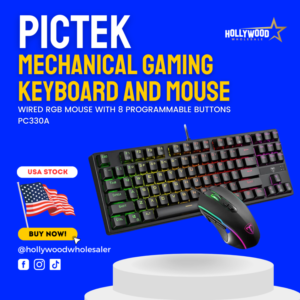 PICTEK PC330 Mechanical Gaming Keyboard and Mouse Combo wired RGB Mouse ...