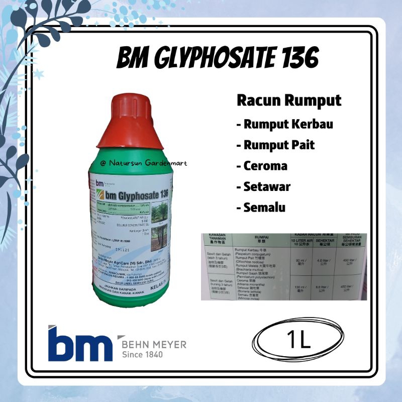 (Rumput) 1L bm Glyphosate 136 glyphosate-isopropylammonium Behn Meyer ...