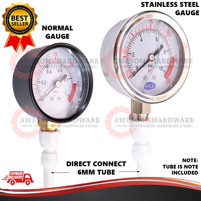 6MM 1/4" WATER PRESSURE GAUGE TESTER METER FOR RO WATER PIPE TUBING ...