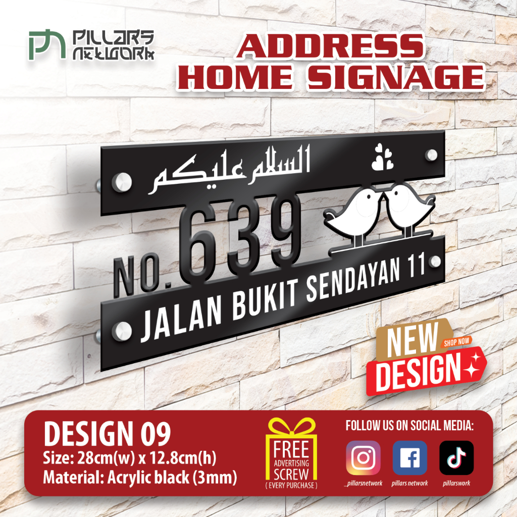 Custom Signage Rumah Plate Alamat Rumah Modern House Number Plat ...