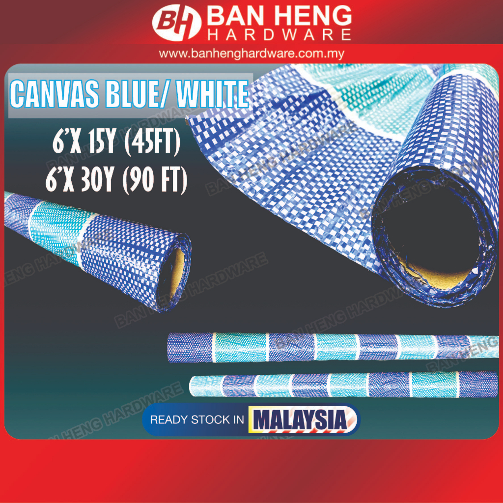Blue White Canvas Roll PE Tarpaulin Canvas / Kanvas Plastik Biru Putih ...