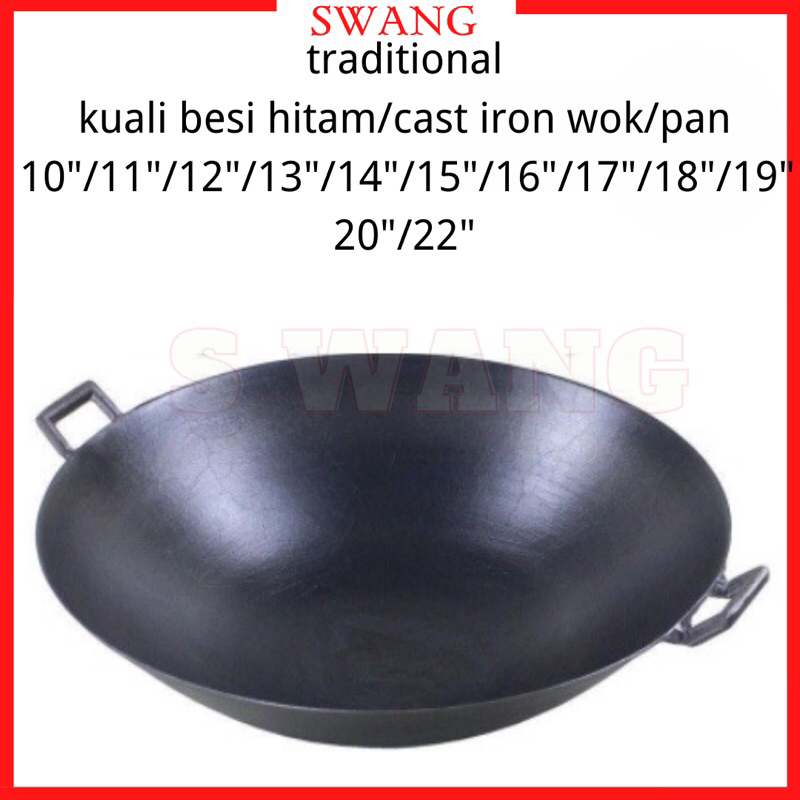 🔥Traditional Old Fashioned CAST IRON WOK / Pan Non Stick Double Handle ...