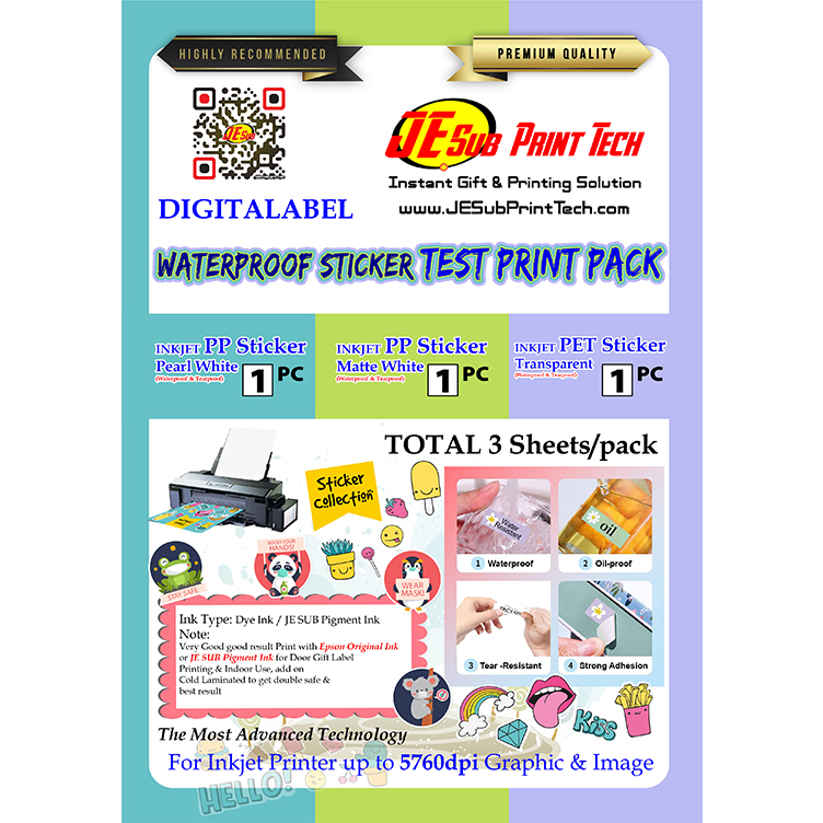 Waterproof Sticker Test Print Pack PP White Glossy / Matte / Half ...