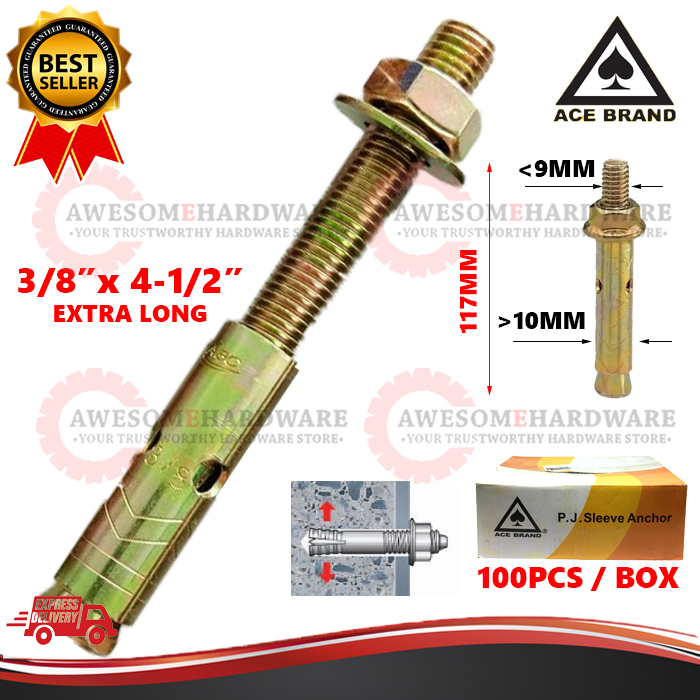 (100PCS) ACE 3/8"x4 1/2" M12 LONG SLEEVE ANCHOR METAL WALLPLUG WALL ...