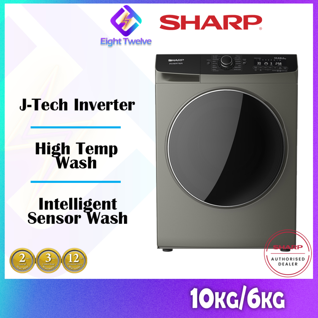 SHARP 2-in-1 Inverter 10kg/6kg Front Load Washer Dryer | High ...