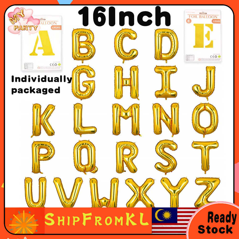 Balloon alphabet 26 A to T letter balloon huruf foil shining 16INCH ...