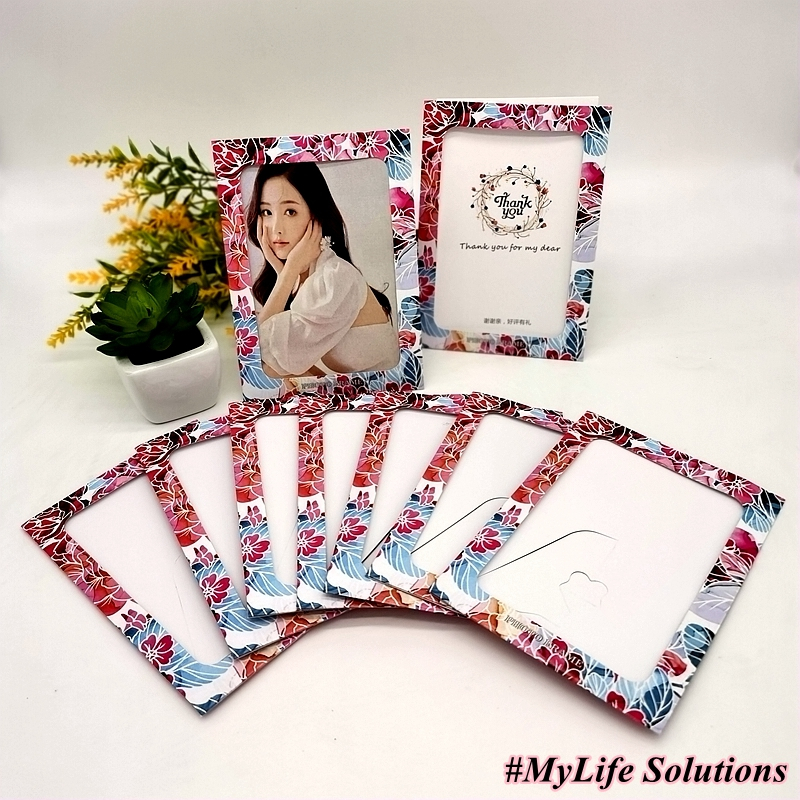10 Pcs Paper Photo Frame Pink Blue Flower Printed DIY Paper Card ...