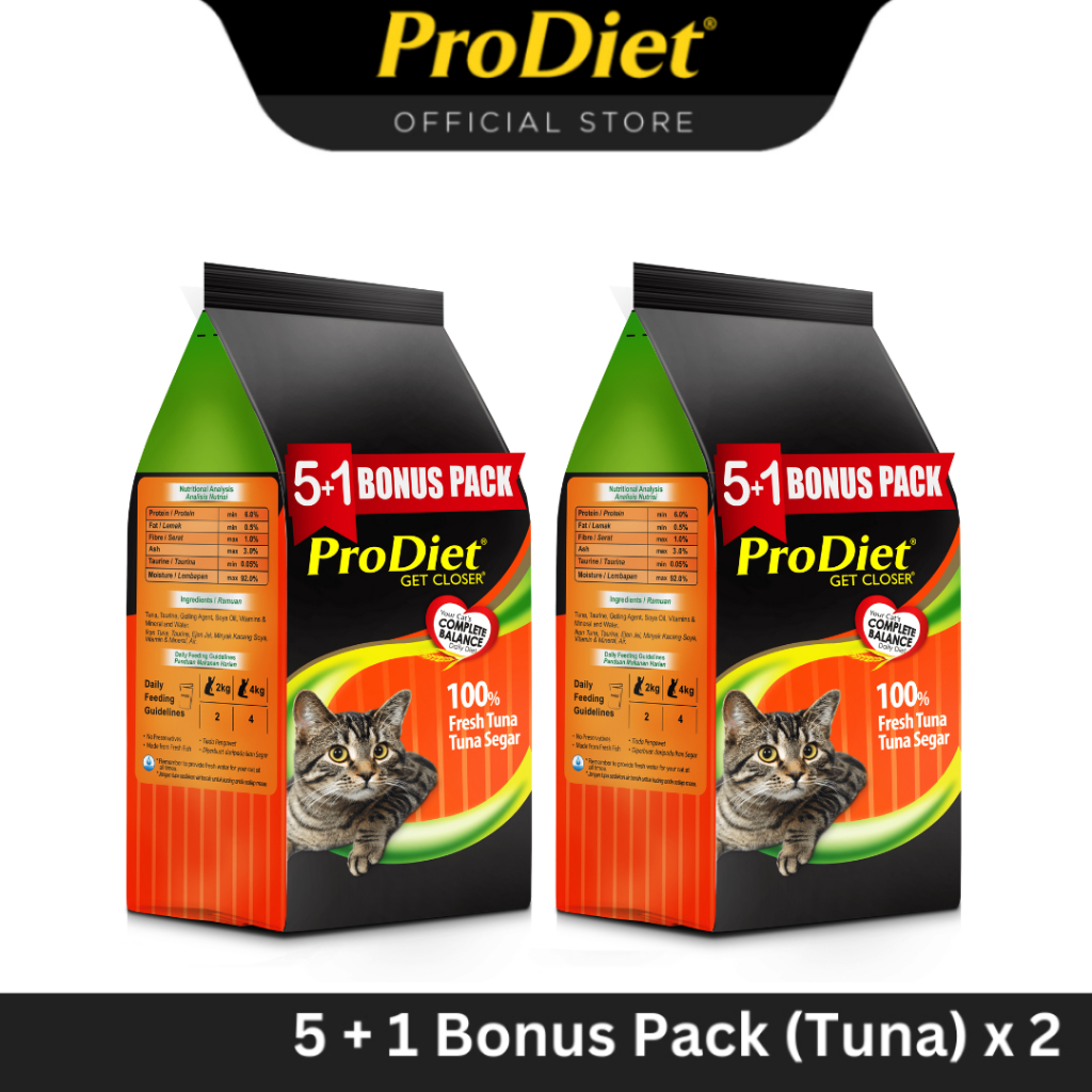 ProDiet Wet Cat Food Bonus Pack - Tuna x 2 (85g x 5+1 Pouches) | Shopee ...