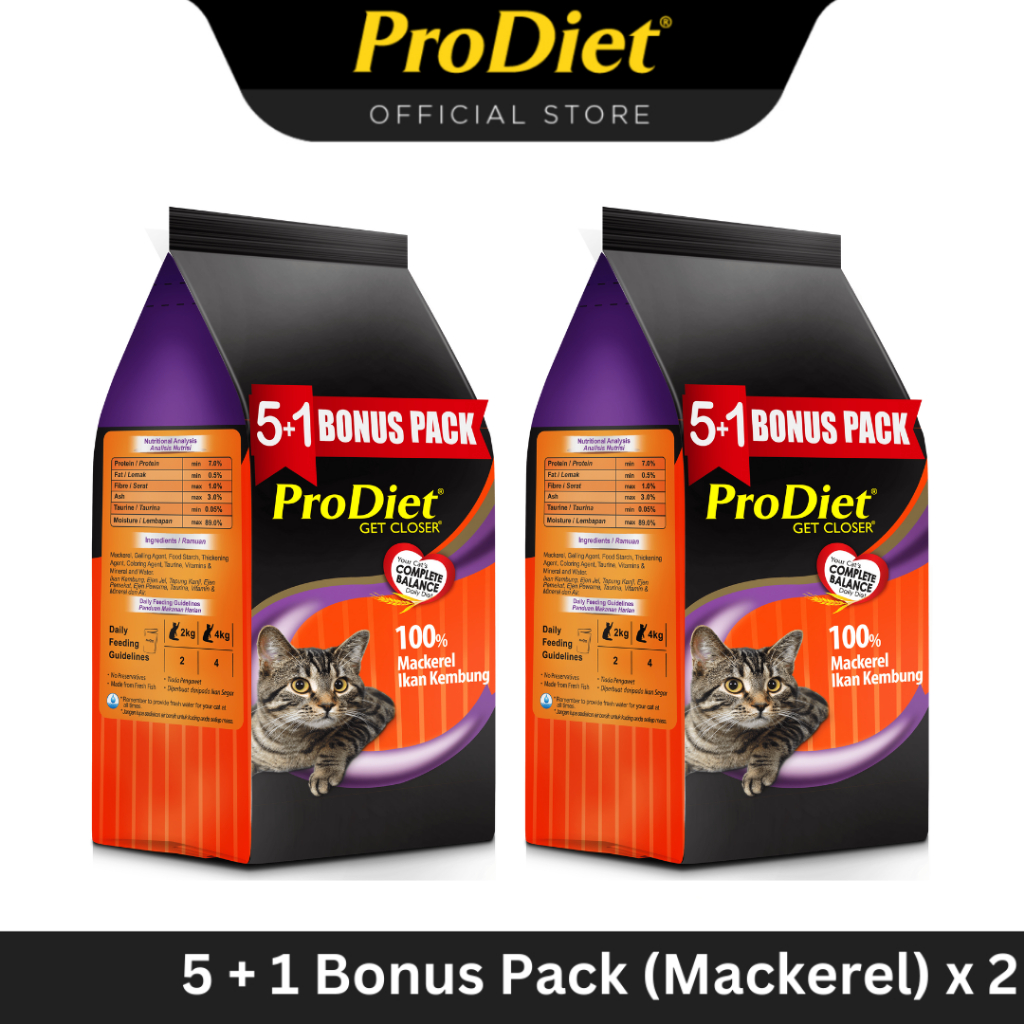 ProDiet Wet Cat Food Bonus Pack - Mackerel x 2 (85g x 5+1 Pouches) | Shopee Malaysia