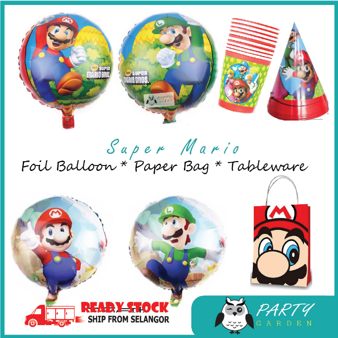 Super Mario Foil Balloon Party Hat Paper Bag Mario Luigi | Shopee Malaysia