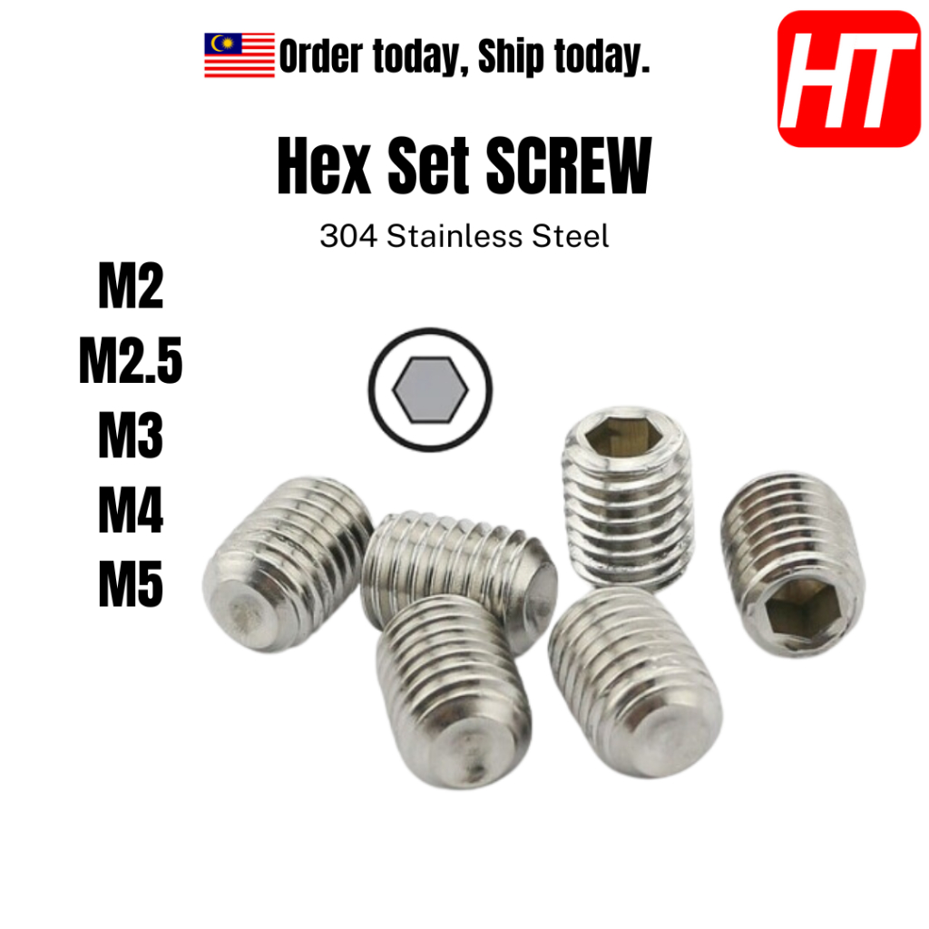 [10 PCS] M2 - M5 Socket Hex Set Screw Headless Screw 304 Stainless Steel | Shopee Malaysia