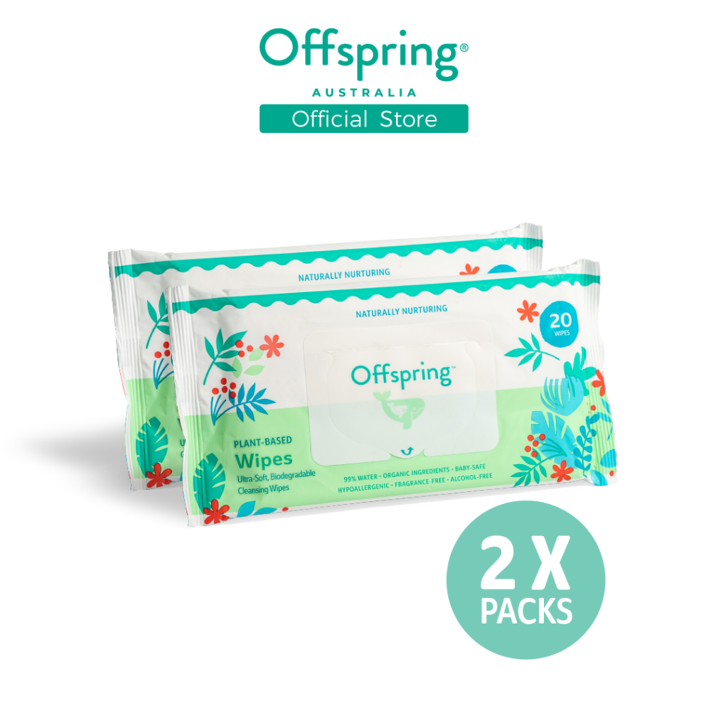 Offspring Biodegradable Plant-Based Baby Wipes 20 ct (2 Packs) [40Pcs ...