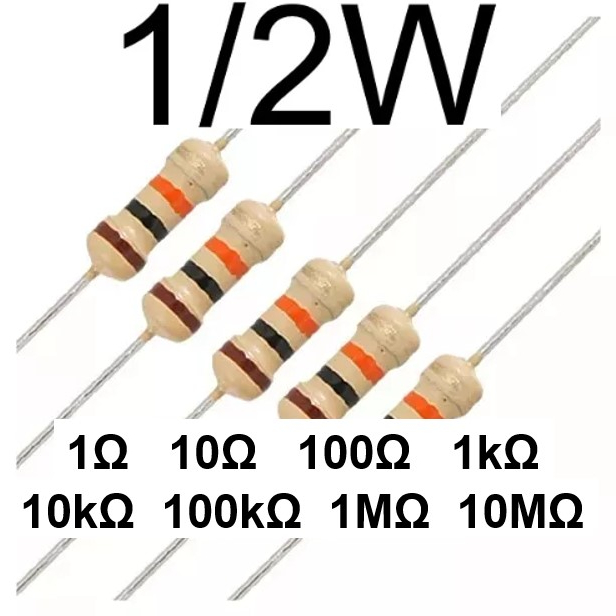 (50pcs) 1/2W Carbon Film Resistor (1 ohm to 10M ohm) - 5% Tolerance - 0.5W - Perintang 1/2 Watt ...