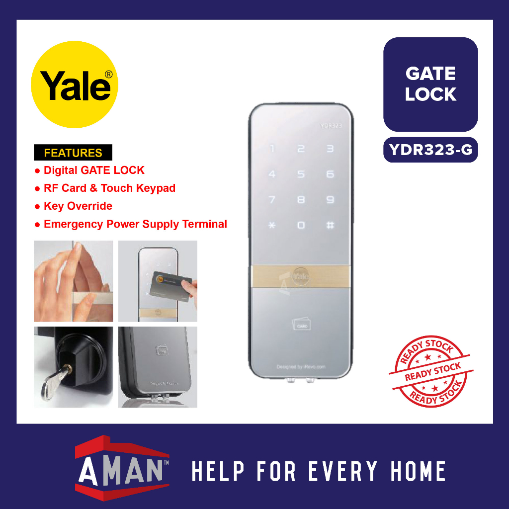 YALE Digital Gate Rim Lock Gate Lock Specialist Door Lock Kunci Pintu ...