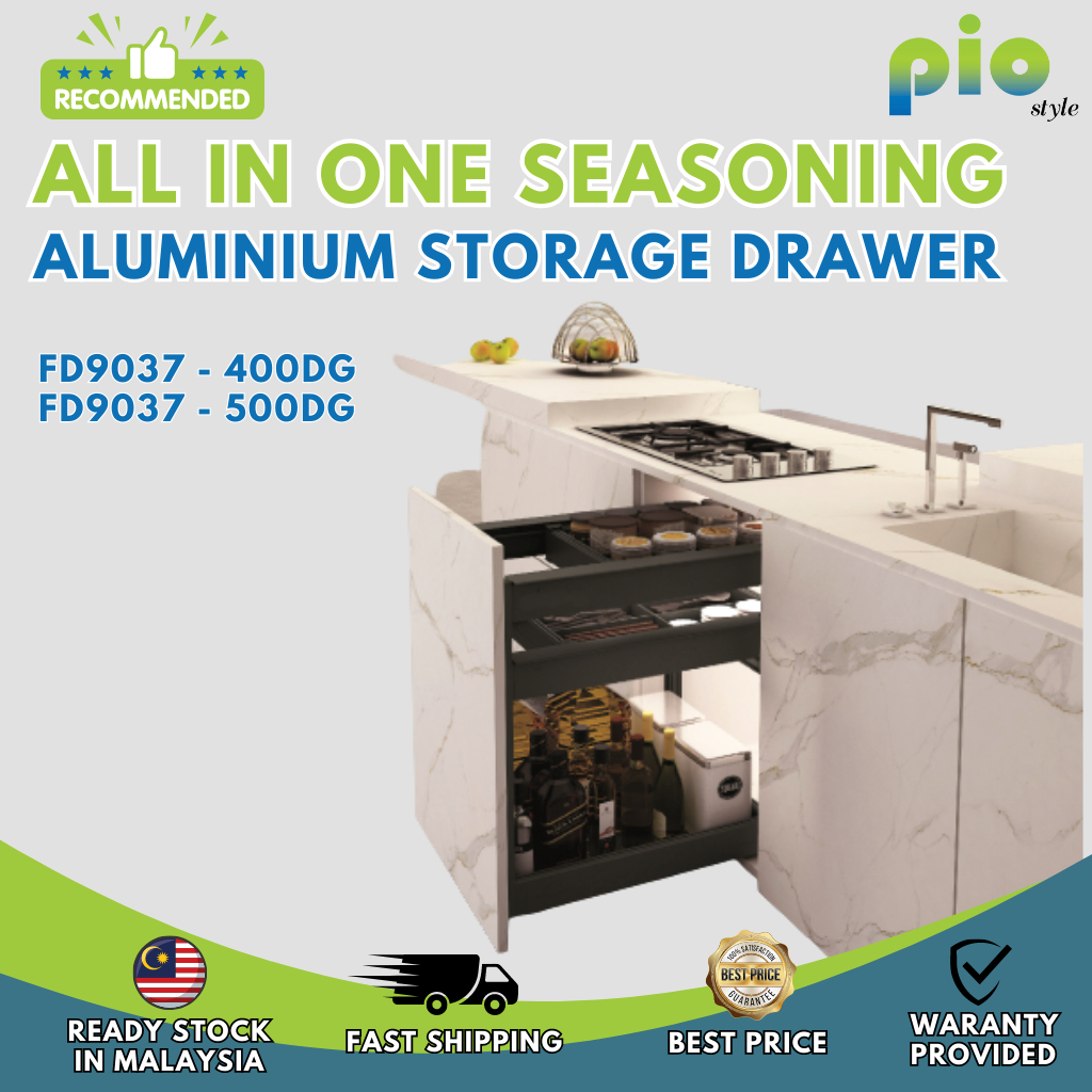 piostyle All-In-One Aluminium Seasoning Storage Drawer Basket Drawer ...