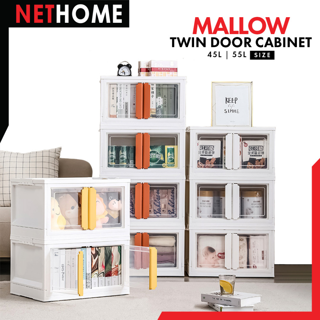 ⚡️NETHOME⚡️Mallow Twin Door Foldable Big Plastic Cabinet Storage Box ...