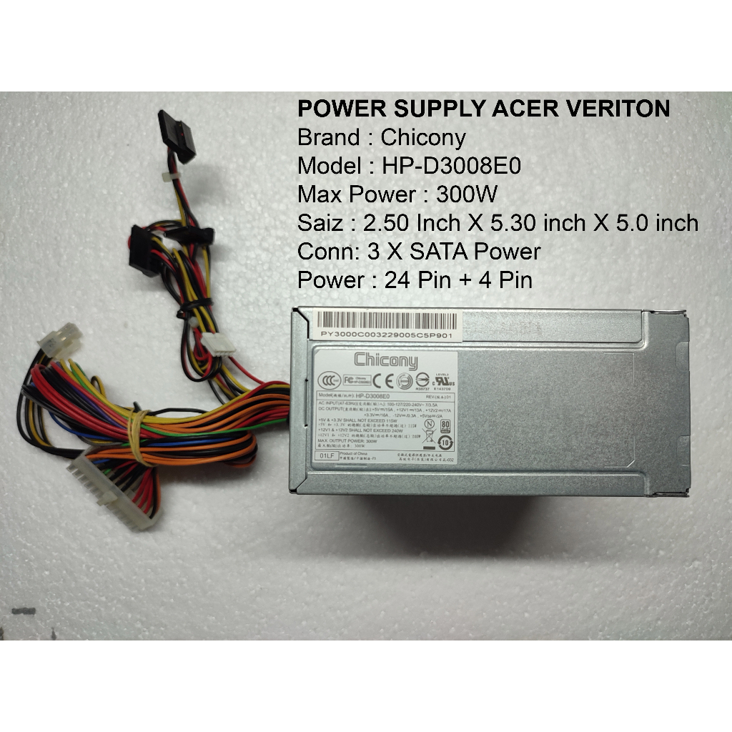 ATX Power Supply Acer Chicony HP-D3008E0 300W | Acer Veriton S4610 ...