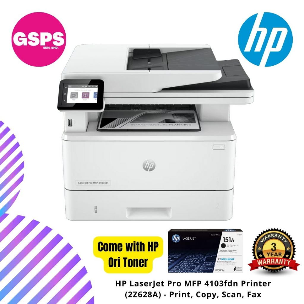 HP LaserJet Pro MFP 4103fdn Printer (2Z628A) - Print, Copy, Scan, Fax | Shopee Malaysia