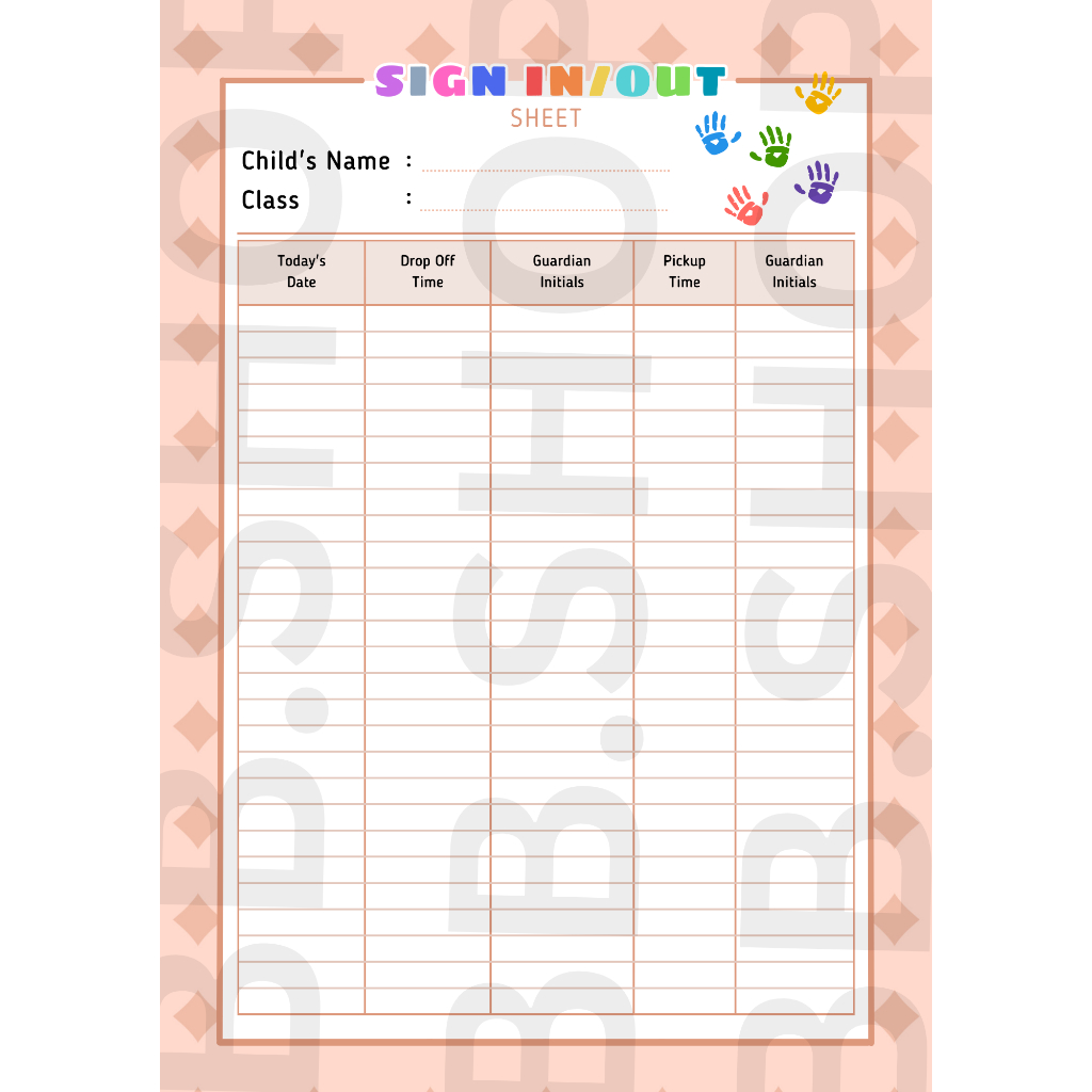 TEMPLATE Sign In / Sign Out Sheet Daycare Sign In Sheet, Minimalist ...