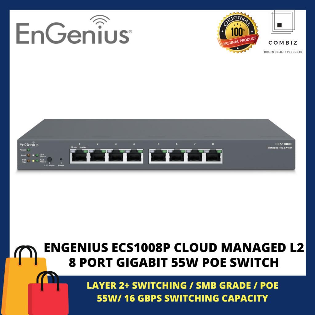 Engenius ECS1008P Cloud Managed L2 8 Port Gigabit 55W PoE Switch | Shopee Malaysia