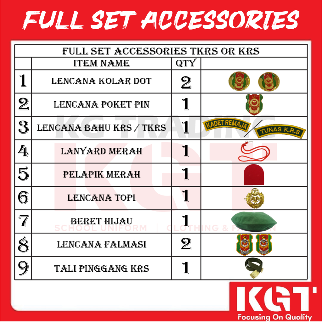FULL SET ACCESSORIES KRS OR TKRS AKSESORI KADET REMAJA SEKOLAH TUNAS ...