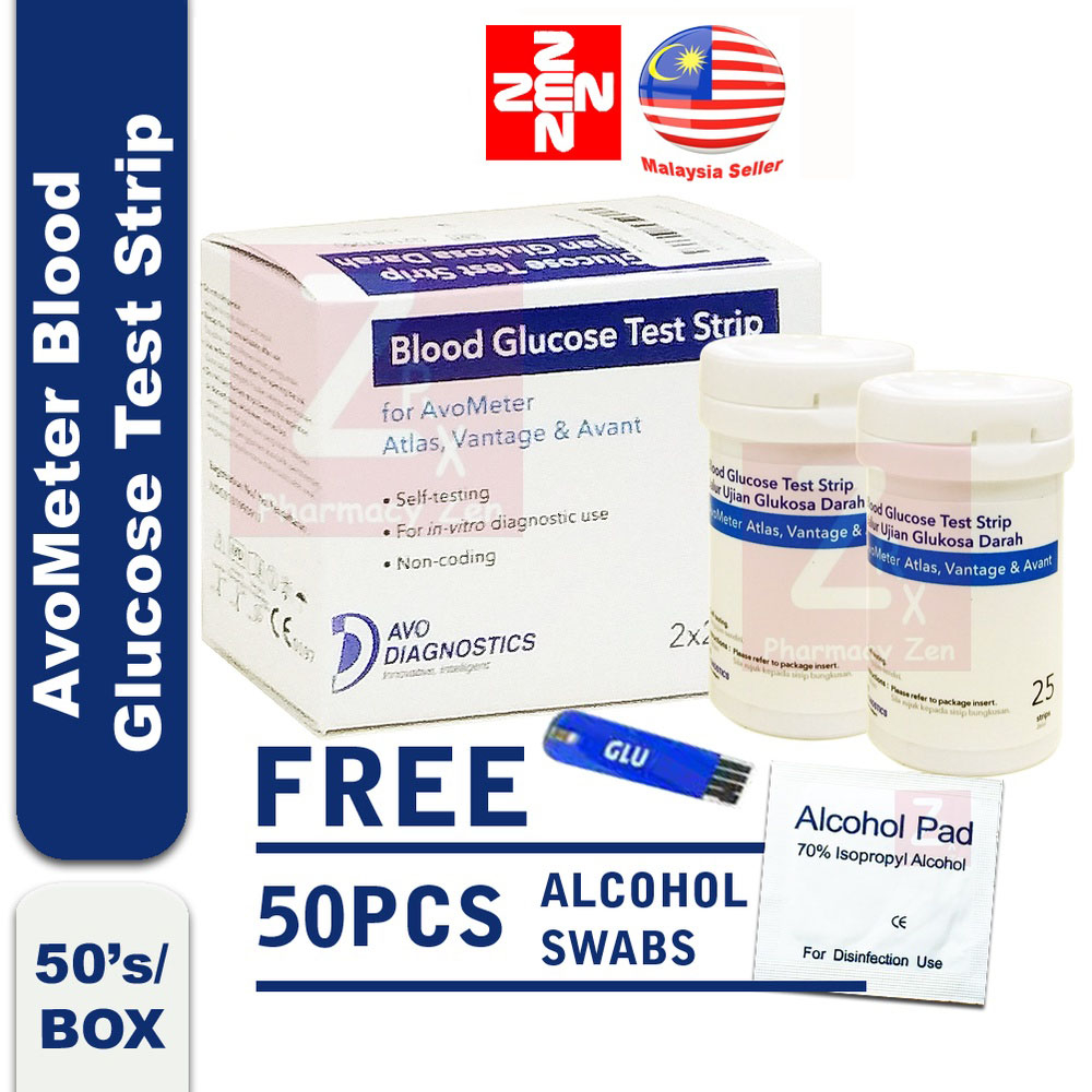 AvoMeter Glucose Strips 2x25's (Atlas,Vantage) FREE Alcohol Pad 50s ...