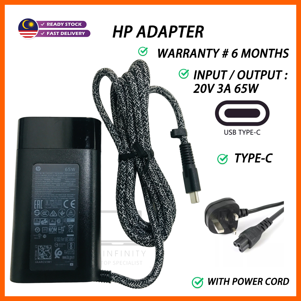 HP USB TYPE-C SLIM TYPE TPN-DA13 DA08 DA24 LAPTOP CHARGER ADAPTER ...