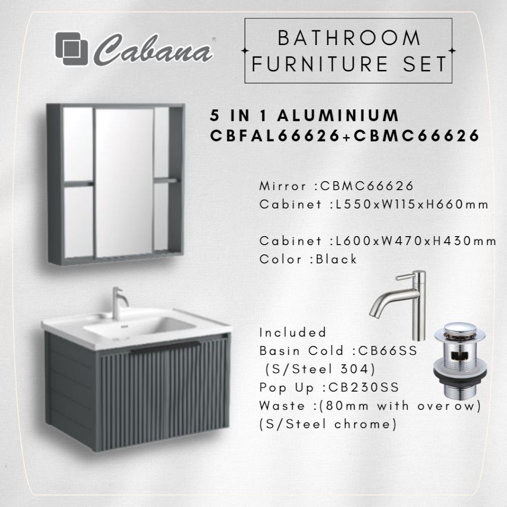 CABANA 5 IN 1 ALUMINIUM BATHROOM FURNITURE SET with mirror cabinet ...