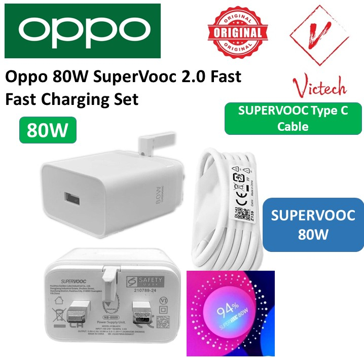 Oppo 80W SuperVooc Fast Charger UK Plug with Free SuperVooc Type C Fast Data Cable | Shopee Malaysia
