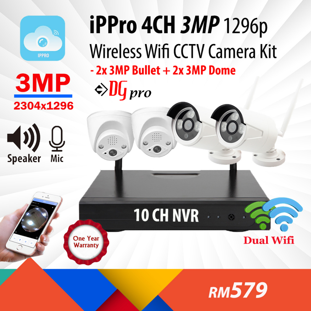 iPPro 4Ch 3MP 1296p Wireless WIFI IP CCTV Camera + 10CH Dual Wifi ...