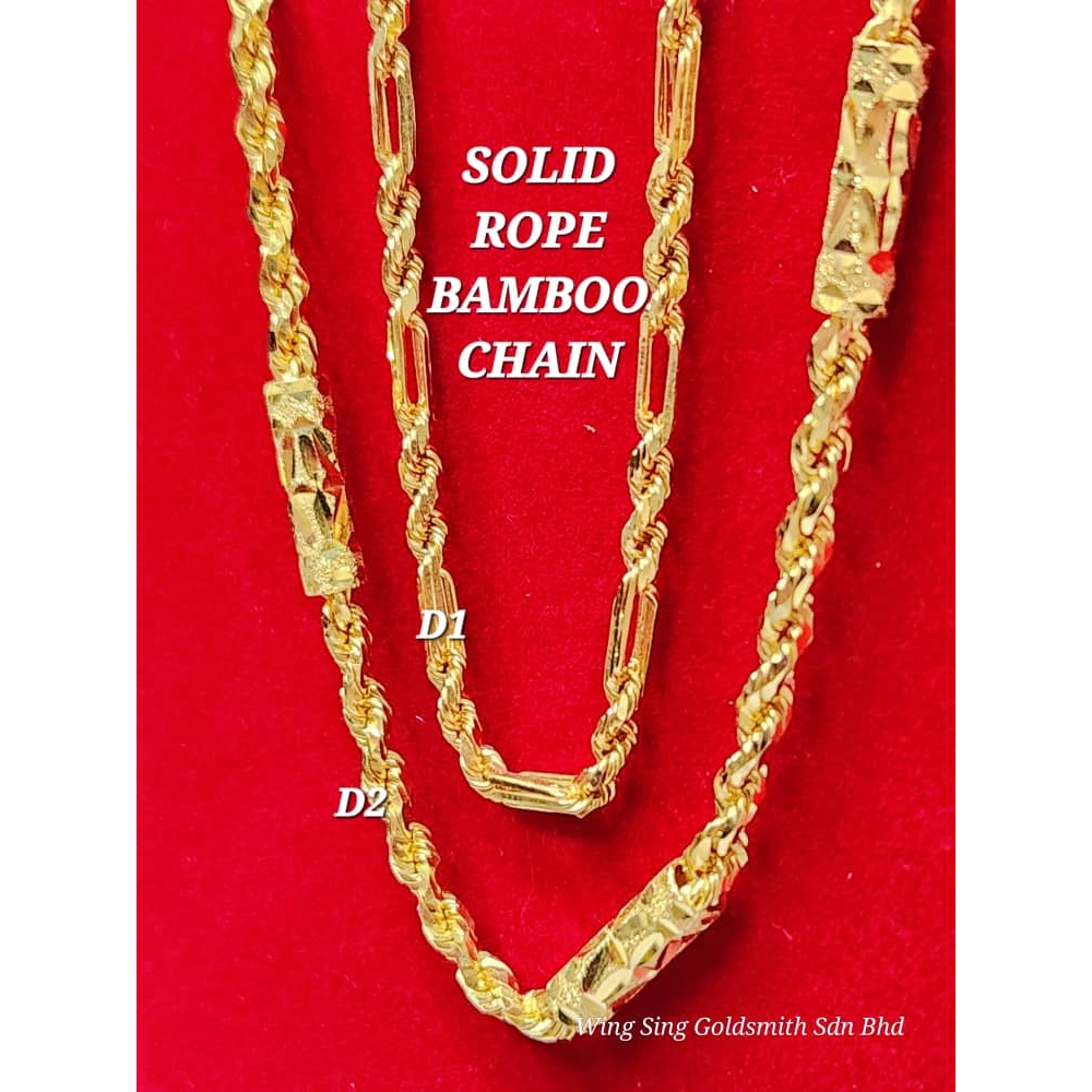 Wing Sing 916 Gold Solid Rope Bamboo Chain/Rantai Leher Pintal Buluh ...