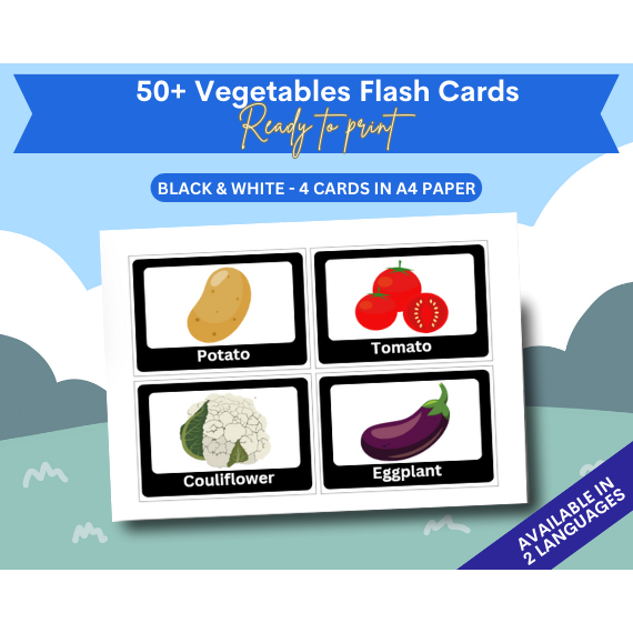 50+ Vegetables Flashcards PDF Soft Copy Printable, Vegetables ...