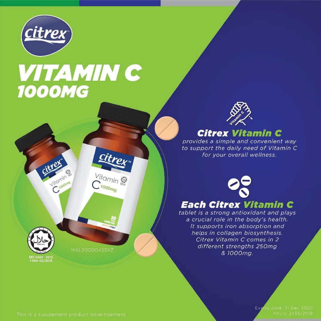 Pharmaniaga Citrex Vitamin C 1000mg Sugar Free [50's / 2x50's] | Shopee ...