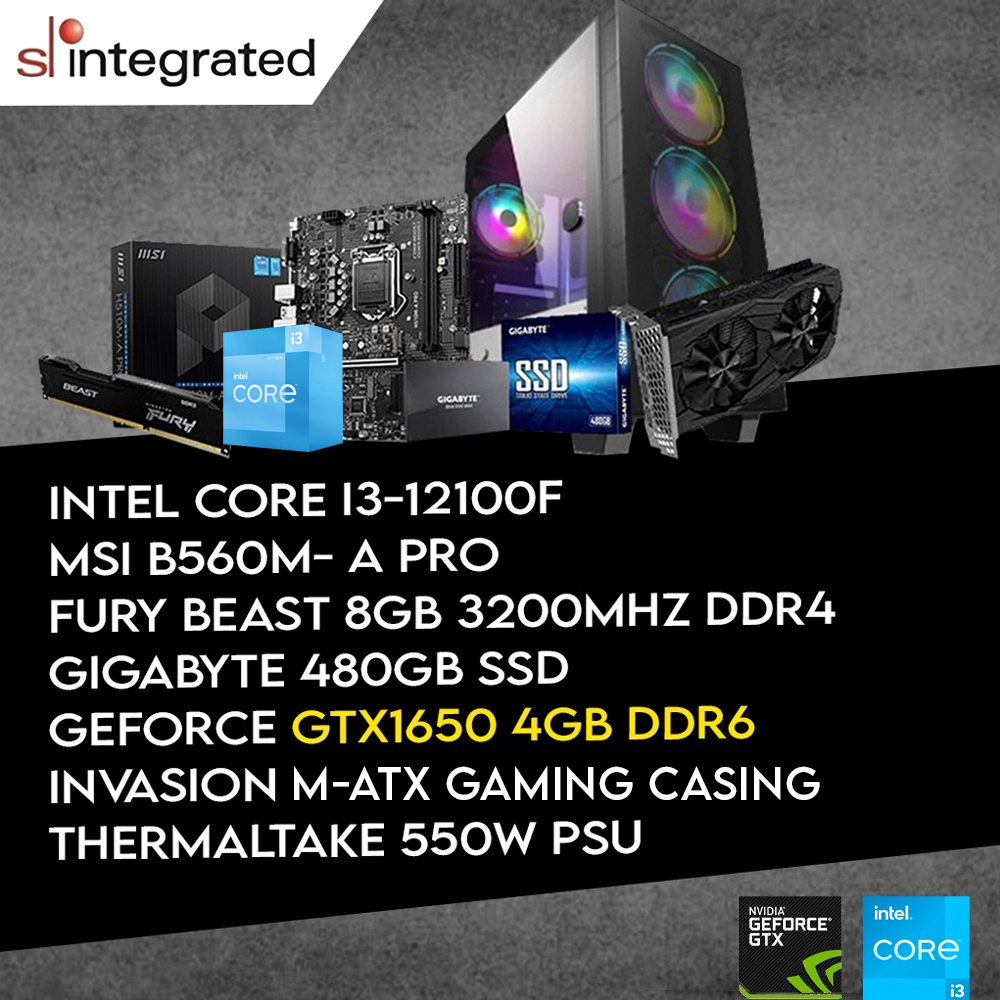 Gaming PC Package with GTX1650 & Intel Core i3-12100F (8GB DDR4 / 480GB ...