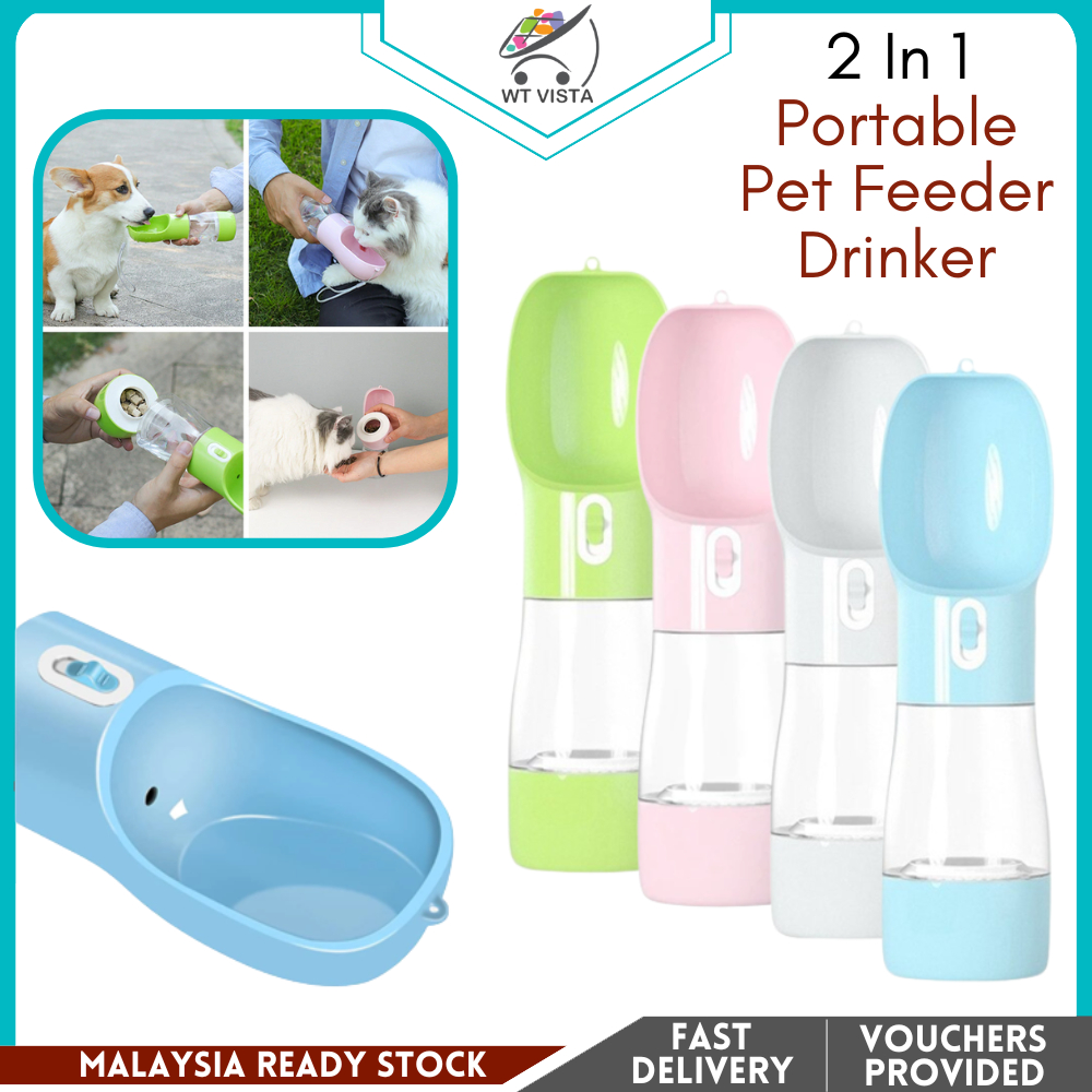 Pet Feeder Drinker 2 In 1 Portable Travel Pet Needs Cat Dog Water Food ...