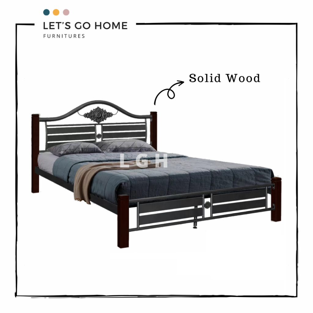 Antique Wooden Metal Queen Bed Frame | Katil Besi Queen | Metal Slats ...