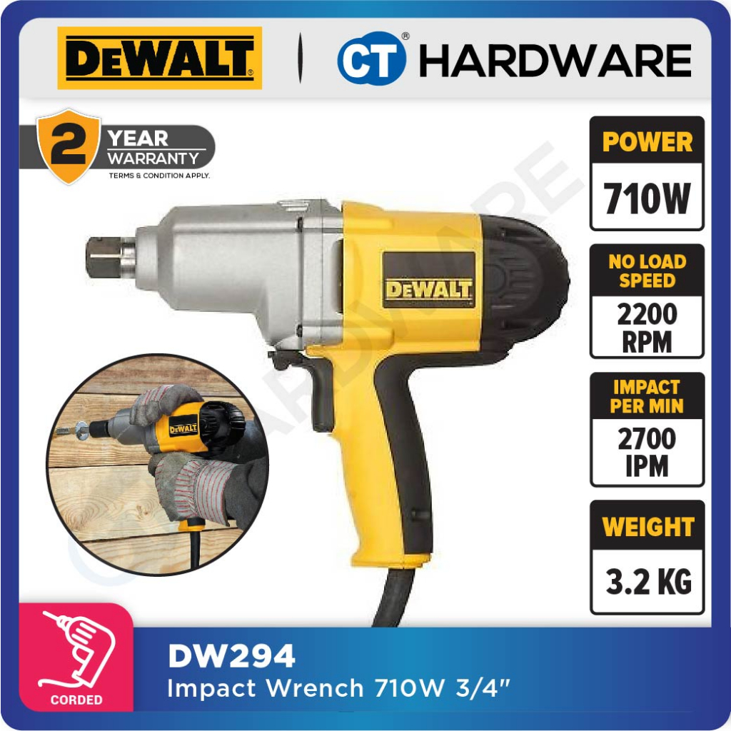 DEWALT DW294 CORDED IMPACT WRENCH 710W 3/4" 440NM 2200RPM 2700IPM 3.2KG ...