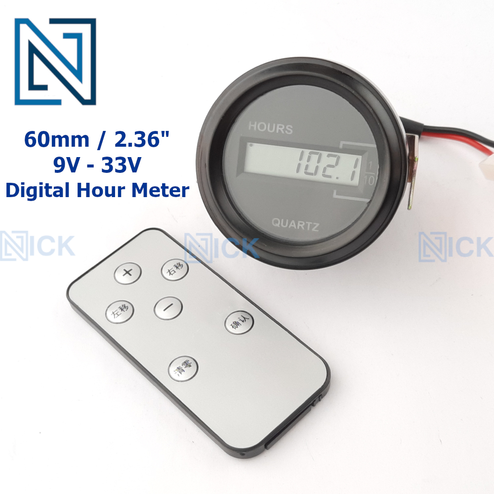 60mm / 2.36" Digital Hour Meter Gauge 9V - 33V 8 Digit Waterproof Hour ...