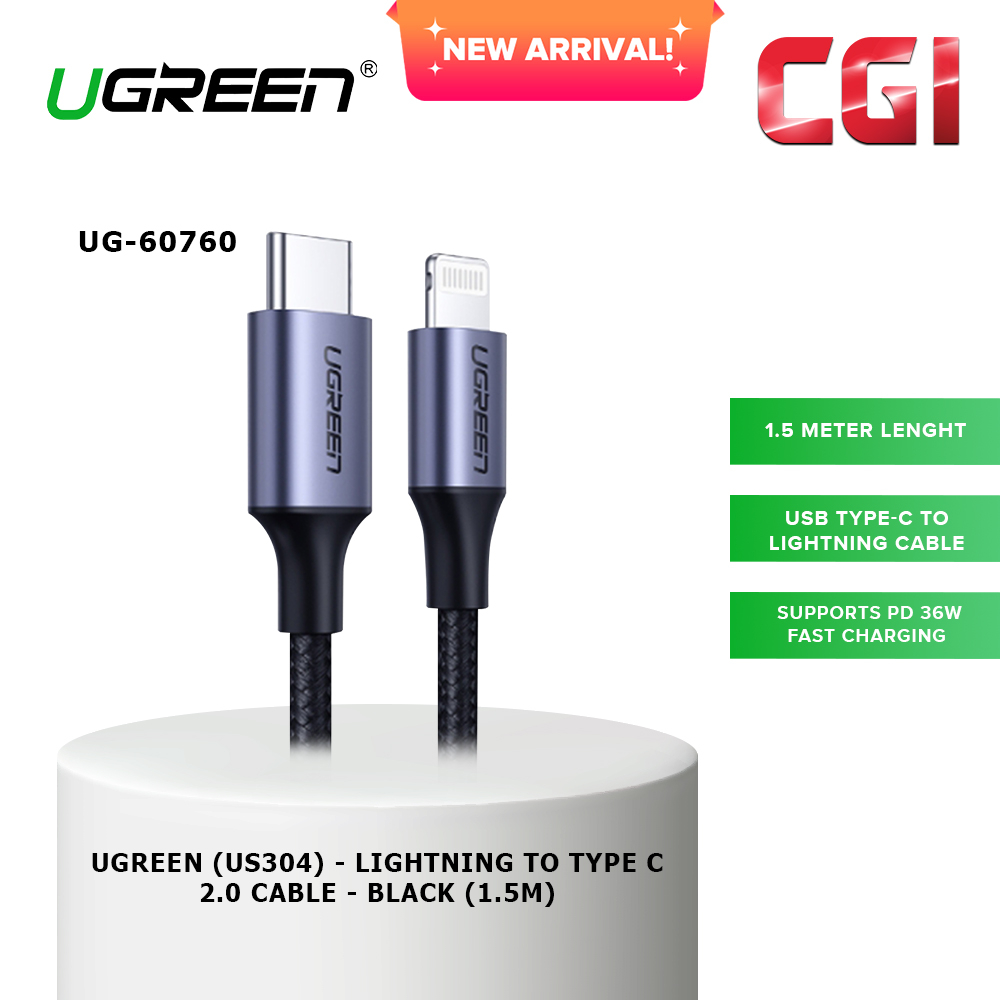 Ugreen (US304) 60760 Lighthing to Type-C 2.0 Cable (1.5M) - Black ...