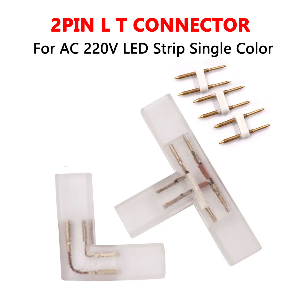 2 Pin L T Shape Corner Connector For AC 220V LED Strip 5050 2835 Single ...