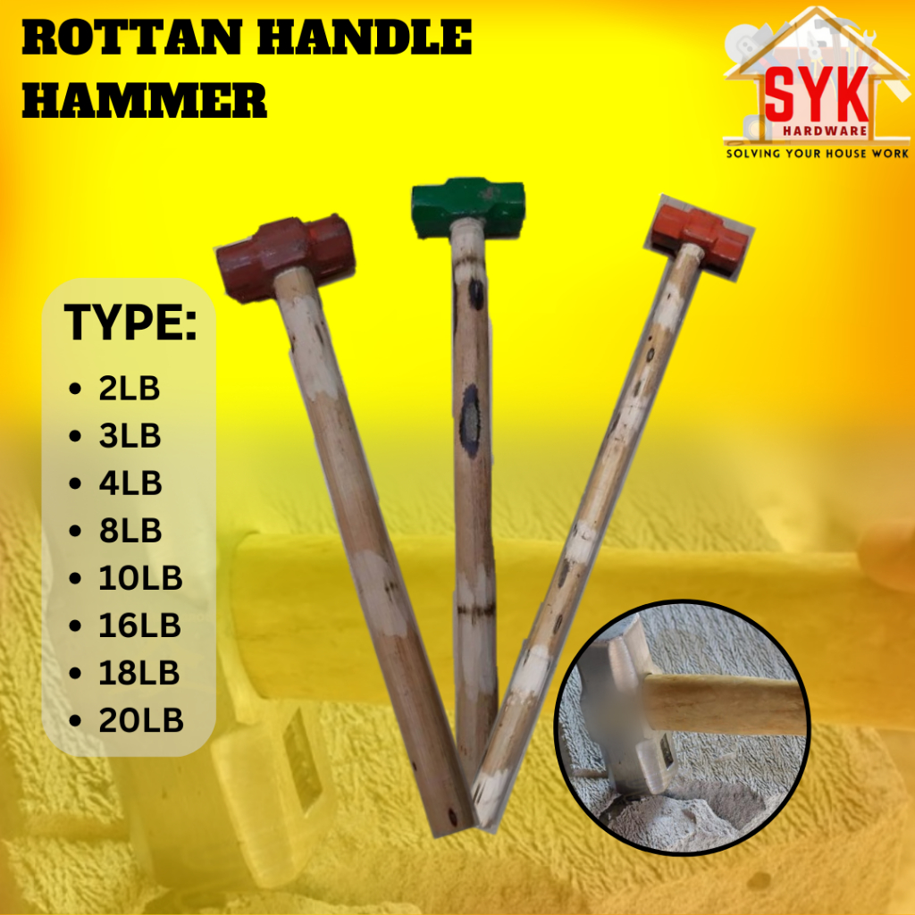 SYK Rottan Handle Hammer Heavy Duty Smashing Sledge Wooden Handle ...
