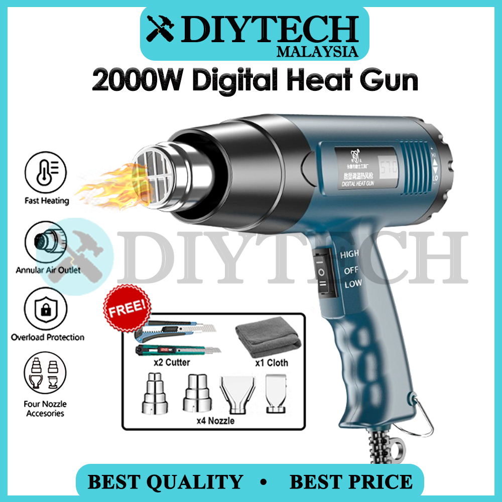 DIYTECH 2000W Heat Gun Hot Air Gun 2 Speed Blower Shrink Gun Adjustable ...