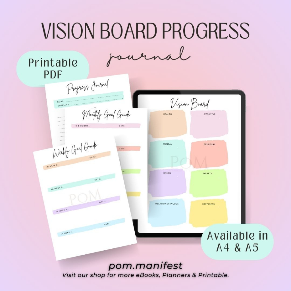 [PDF]Vision Board Progress Journal Goal Planner Printable Law of ...