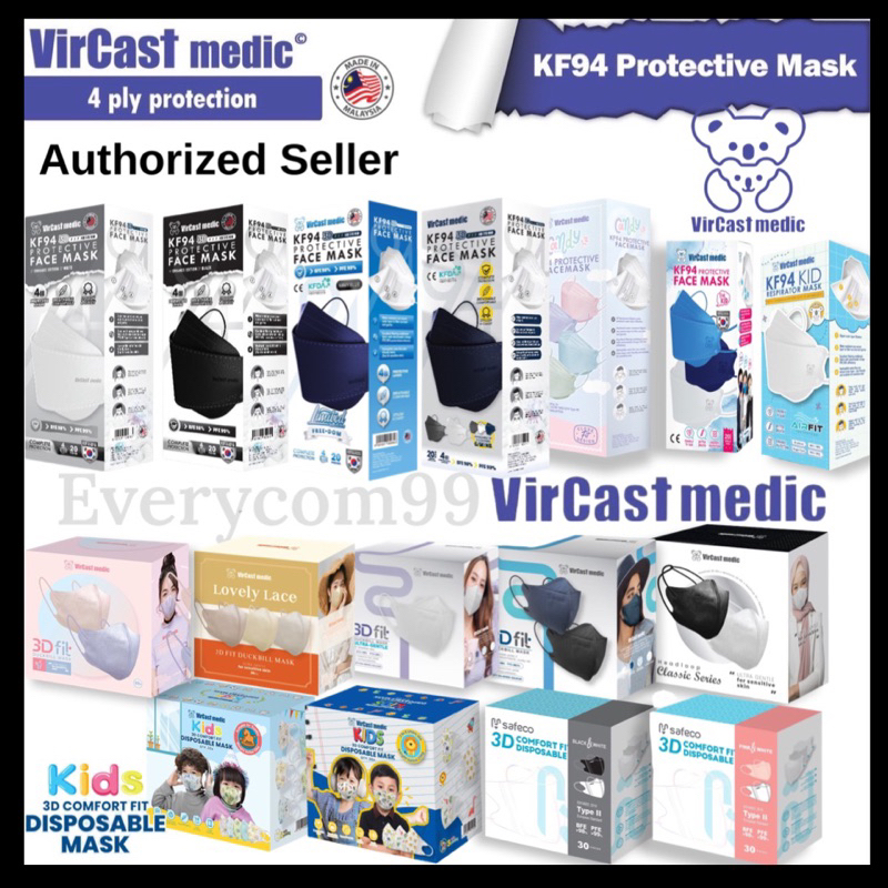 Vircast Medic Protective 4 Ply KF94 (20's)/3D Mask 3 Ply (30's ...