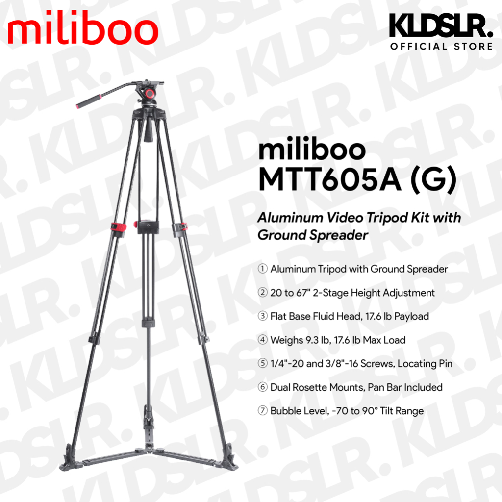 miliboo MTT605A (G) / MTT605A (M) Aluminum Video Tripod Kit with Ground Spreader / Mid-Level ...