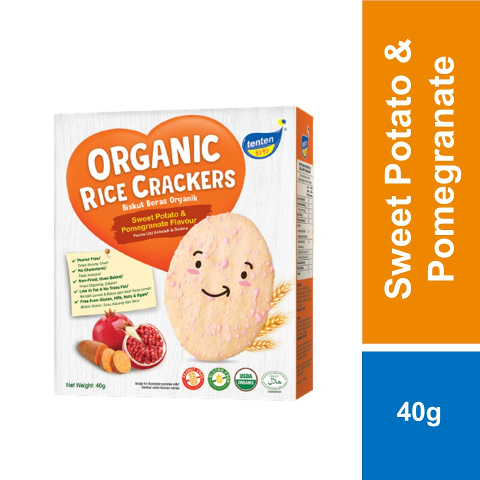 Tenten Organic Rice Cracker Sweet Potato & Pomegranate Flavour 40g ...