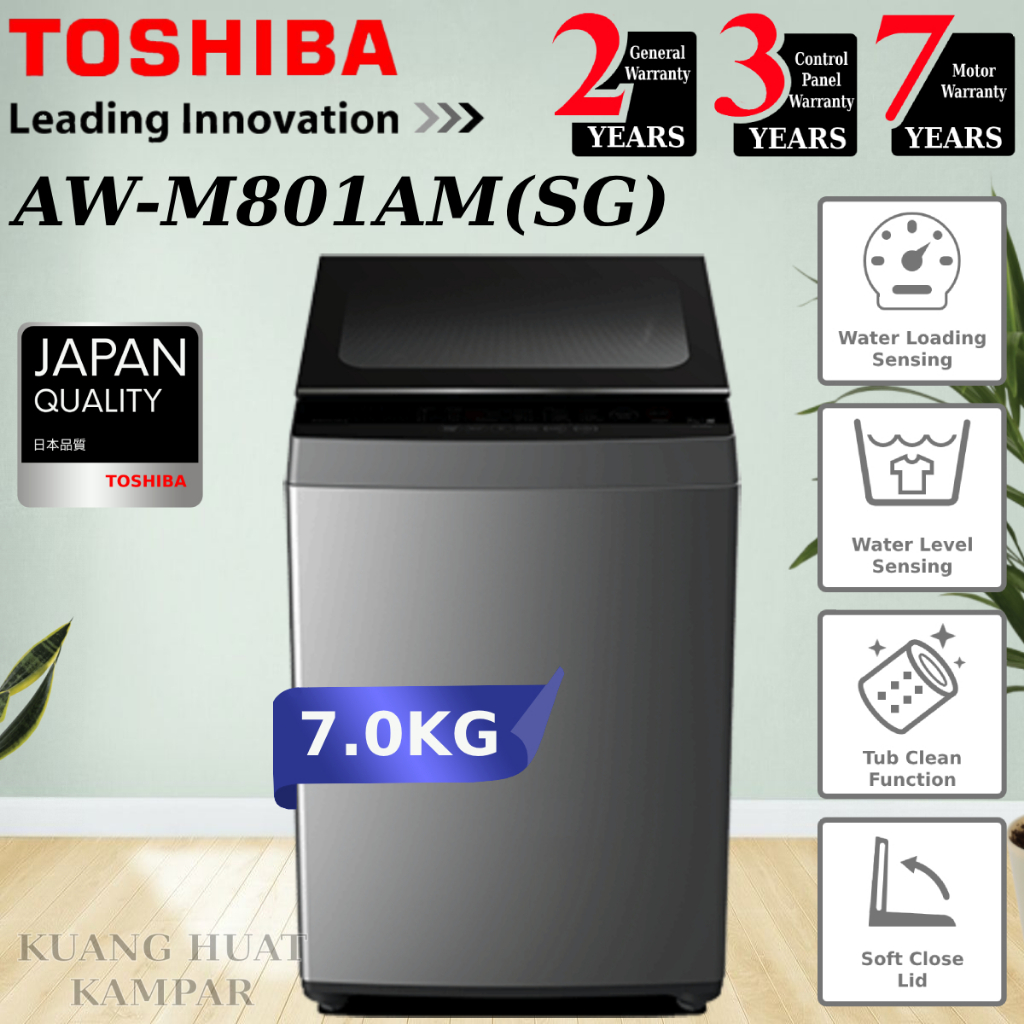 TOSHIBA 7KG / 7.0KG TOP LOADING WASHING MACHINE / WASHER AW-M801AM(SG) / AWM801AM(SG) | Shopee ...