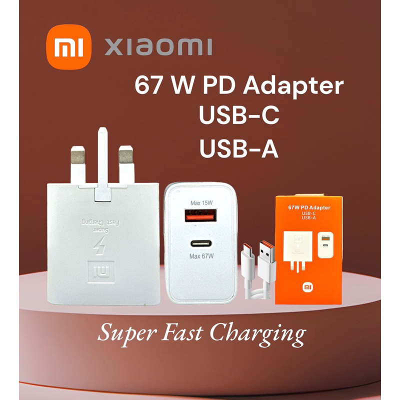 XIAOMI 67W Dual USB Port USB-A USB-C Wall PD Adapter Charger with Type C Cable | Shopee Malaysia
